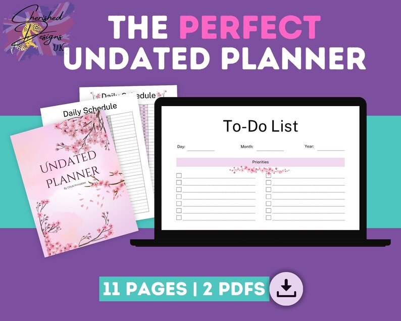 Cherry Blossom Undated Planner, Printable PDF, Calendar Schedules, to ...