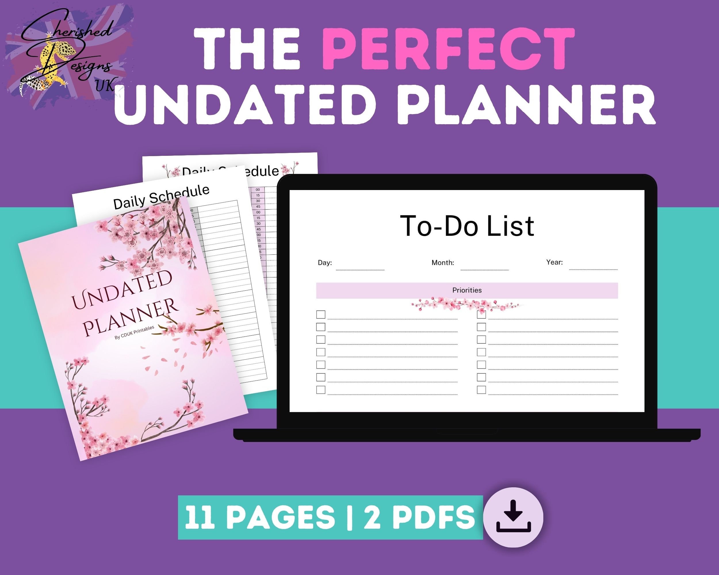 Cherry Blossom Undated Planner, Printable PDF, Calendar Schedules, to ...