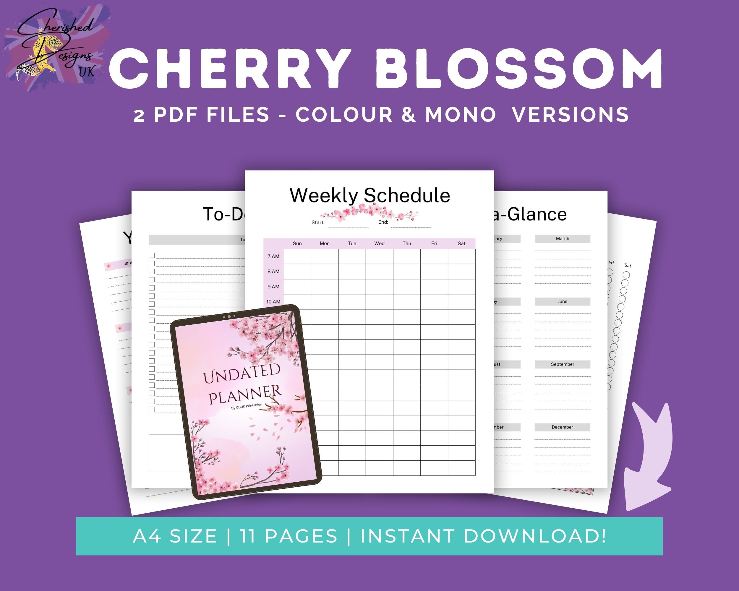 Cherry Blossom Undated Planner, Printable PDF, Calendar Schedules, to ...