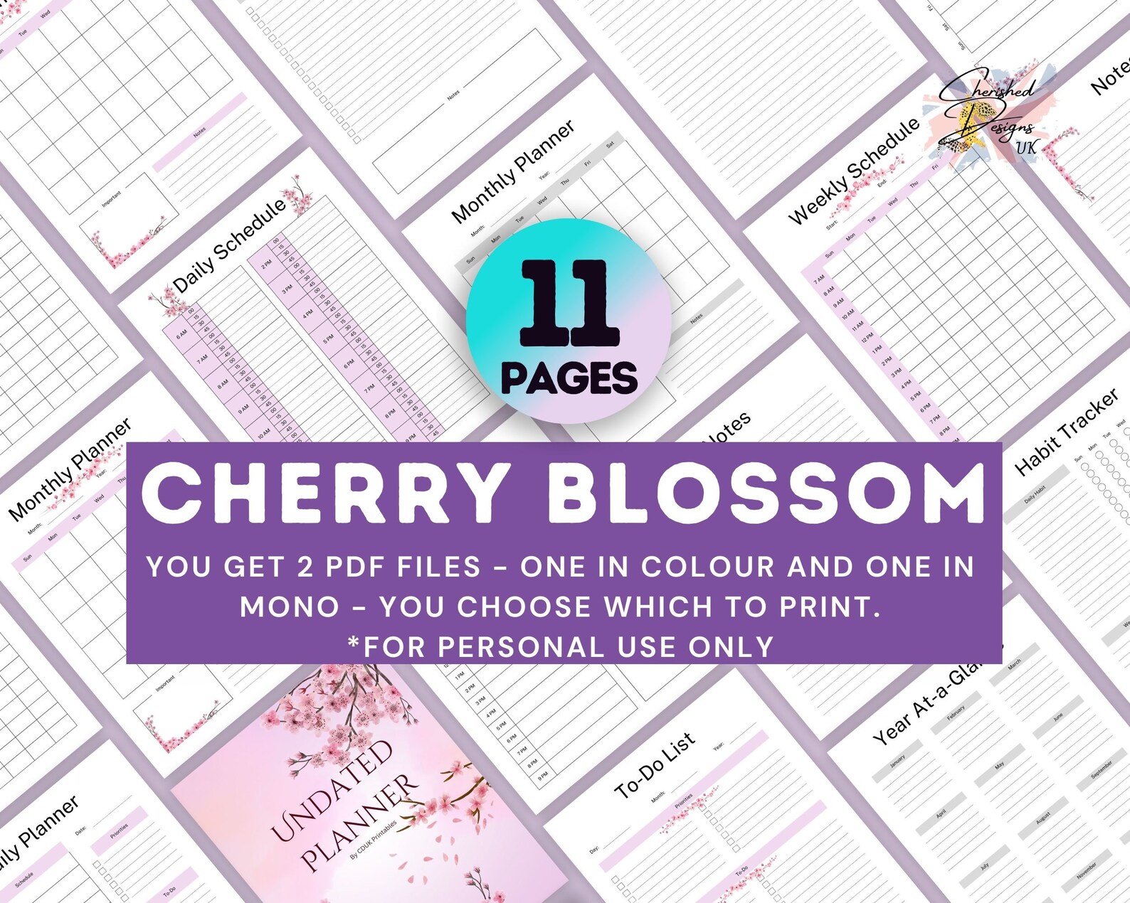Cherry Blossom Undated Planner, Printable PDF, Calendar Schedules, to ...