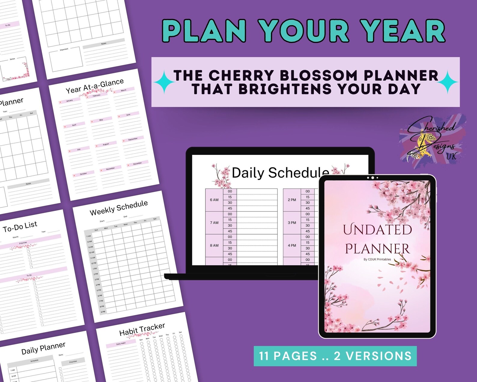 Cherry Blossom Undated Planner, Printable PDF, Calendar Schedules, to ...