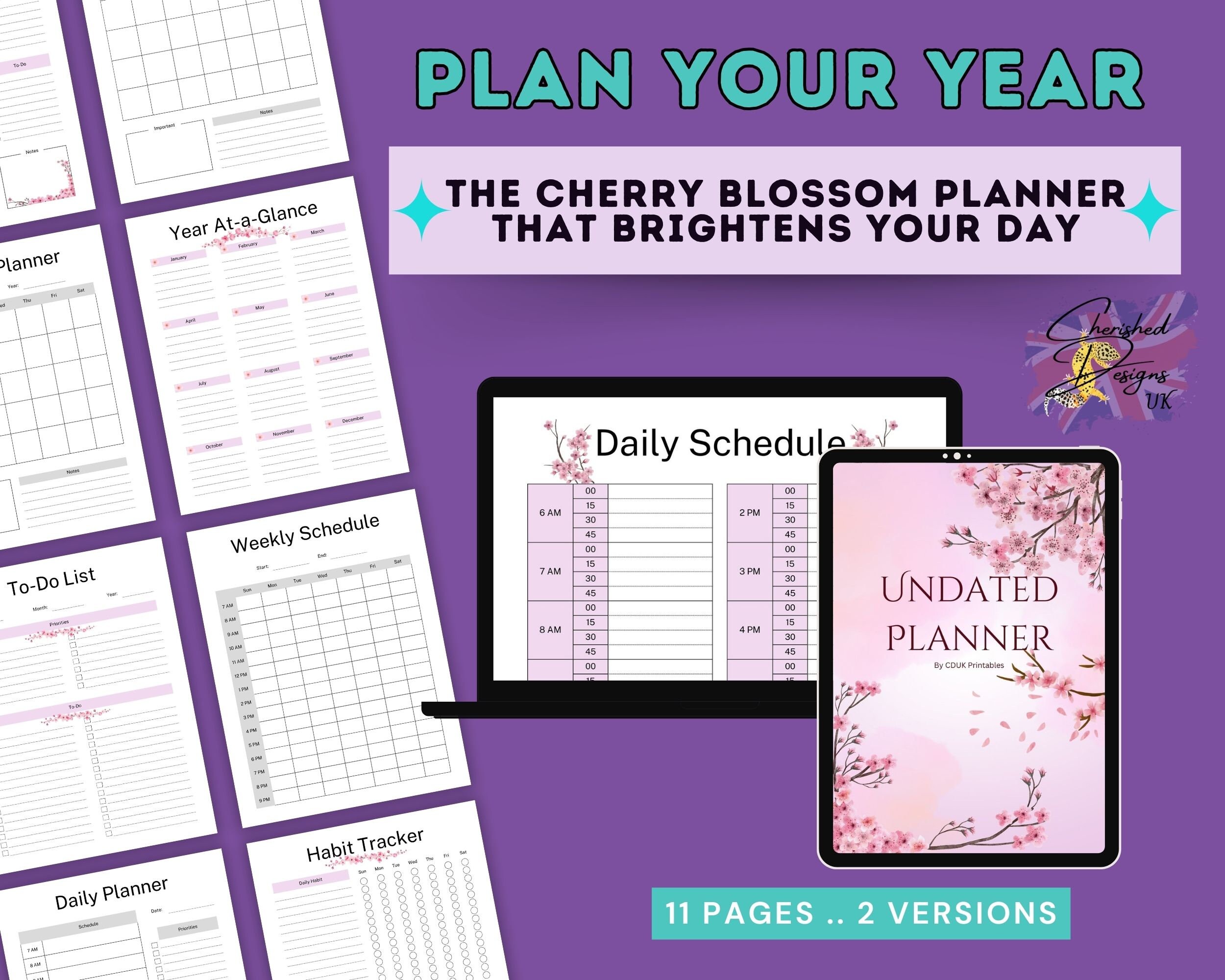 Cherry Blossom Undated Planner, Printable PDF, Calendar Schedules, to ...