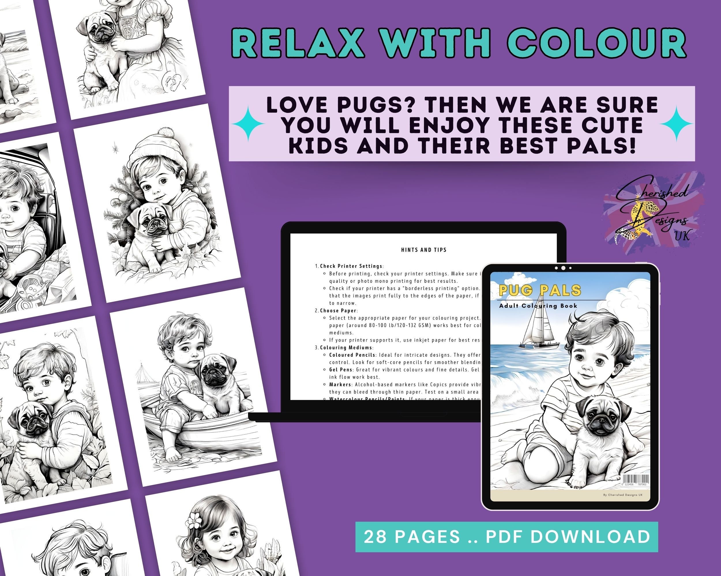Printable Pug Pals Colouring Book for Adults - Etsy