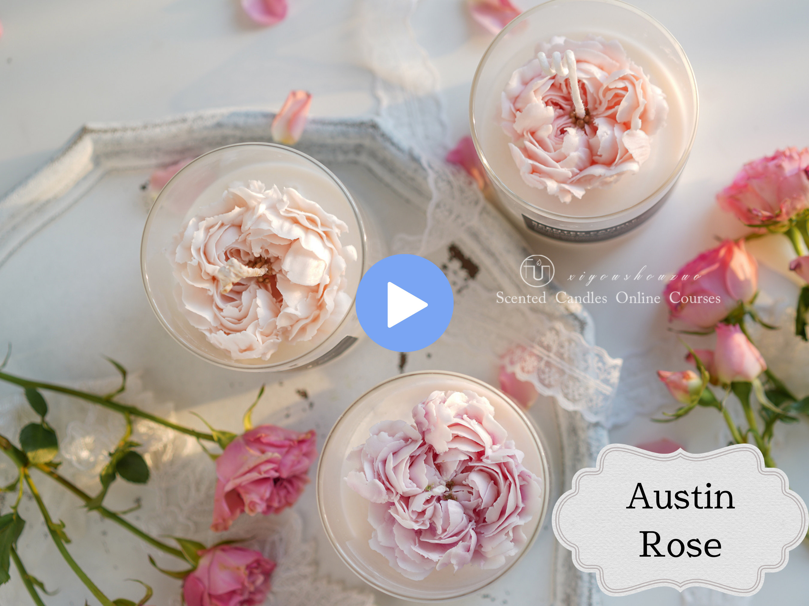 ROSE Cup Candle Making Course• Piping Austin Rose Candle, Flower Candle ...