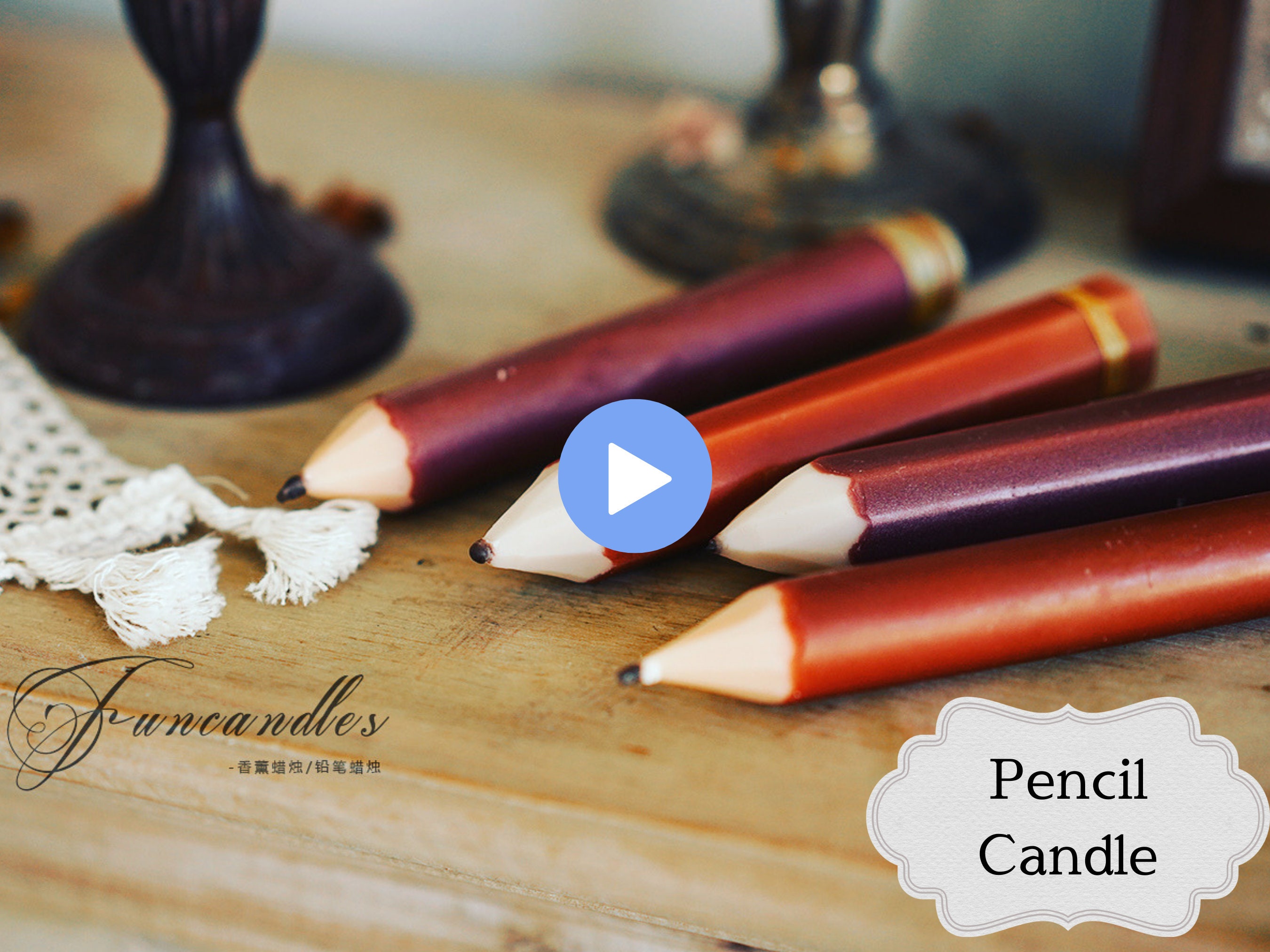 Pencil Candle, Traditional Wooden Pencil Candle With a Pointed Tip ...
