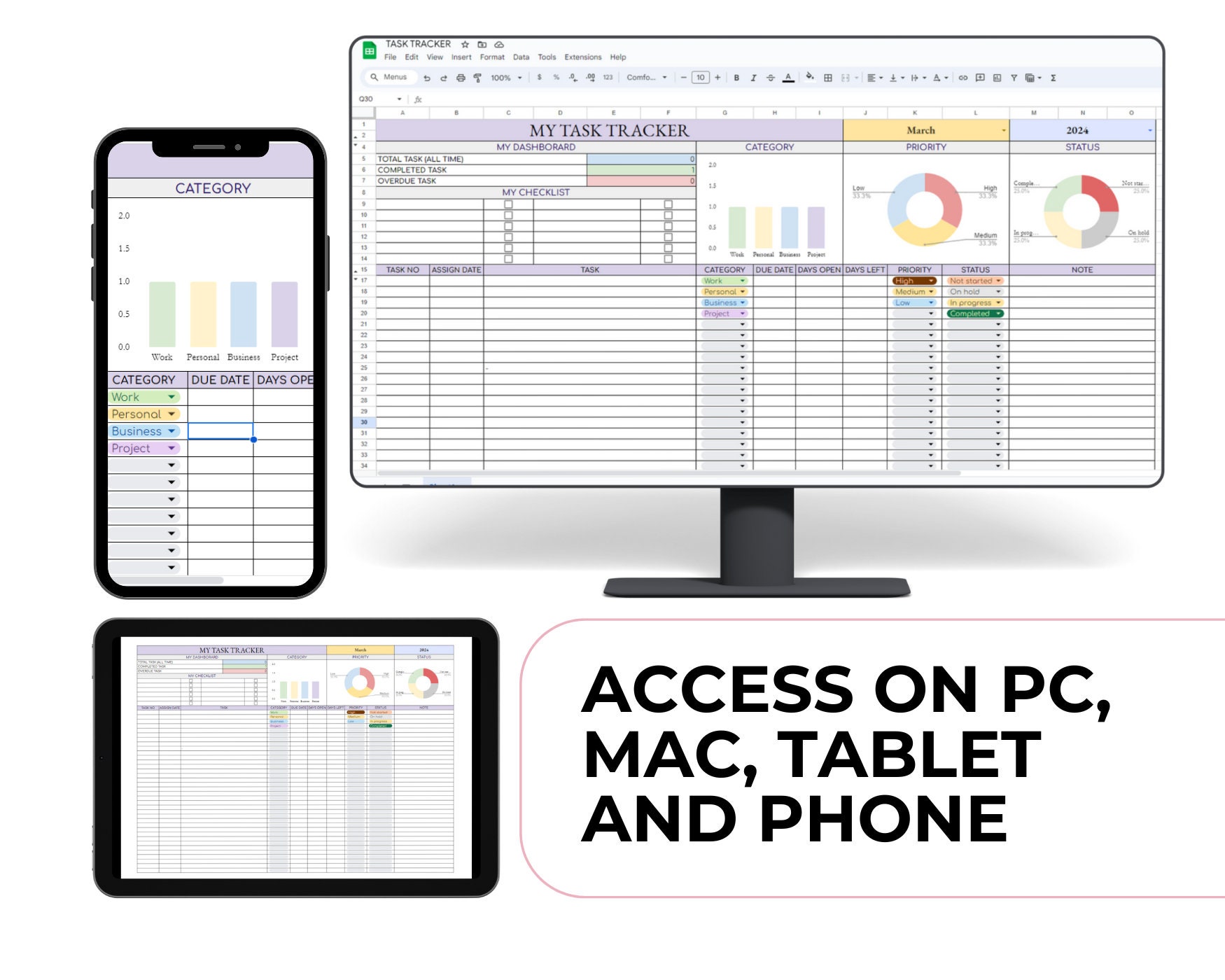 Task Tracking Spreadsheet Task Planner Digital to Do List Google Sheets ...