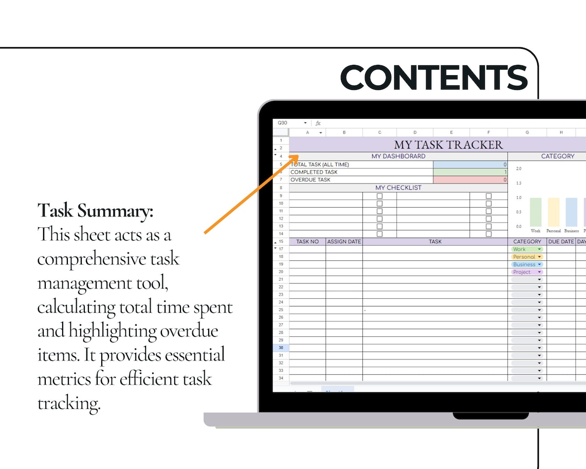 Task Tracking Spreadsheet Task Planner Digital to Do List Google Sheets ...