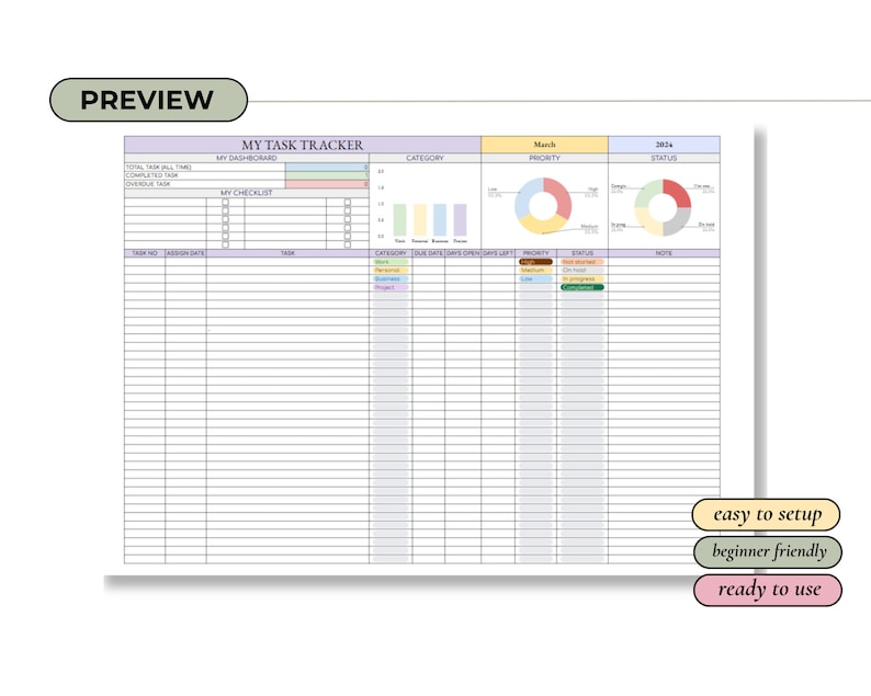 Task Tracking Spreadsheet Task Planner Digital to Do List Google Sheets ...