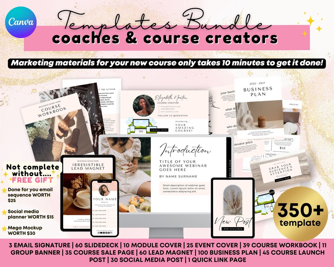 Course Creator Canva Template Bundle, Online Course Canva Templates ...