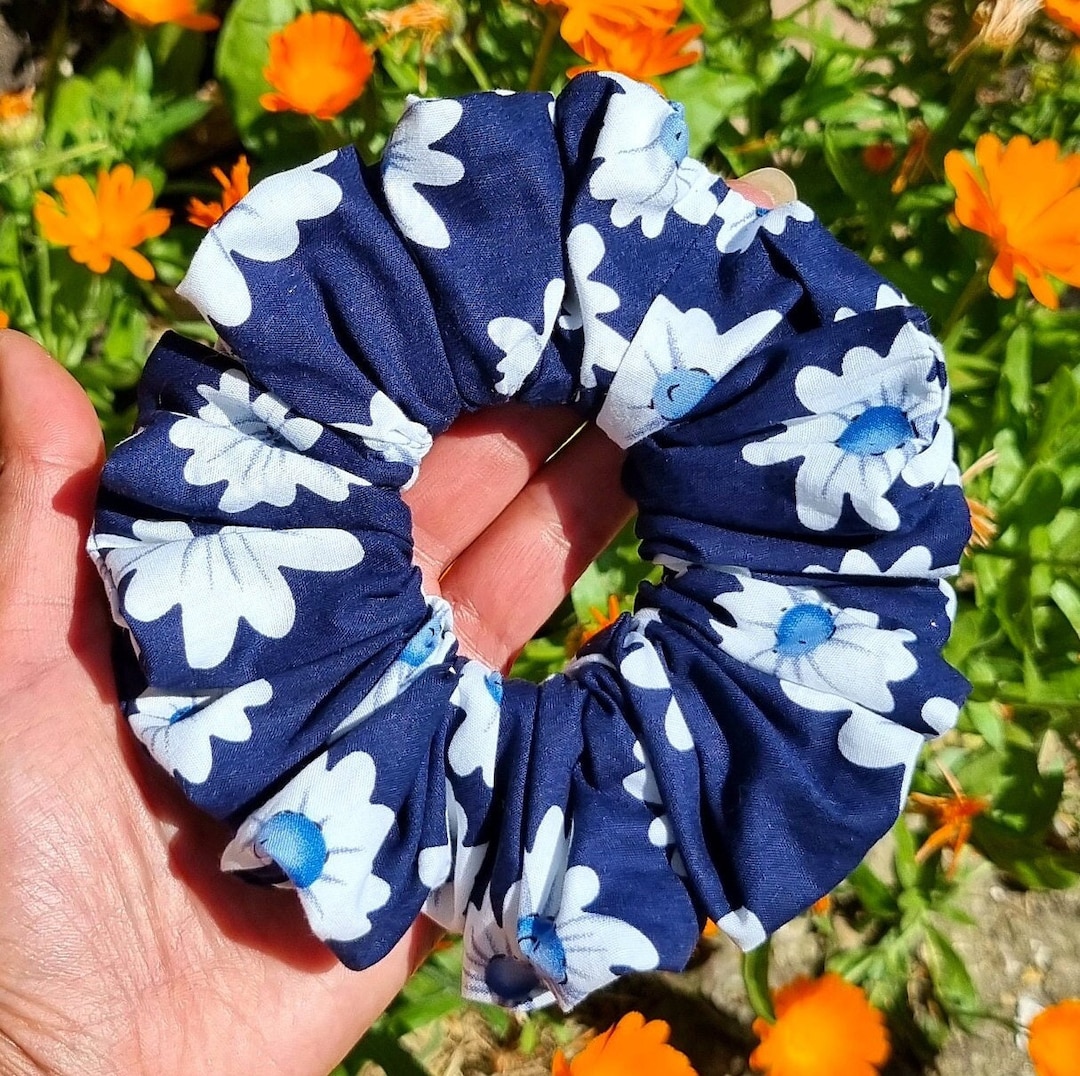 Navy Daisy Floral Scrunchies Handmade Flower Scrunchie Daisy - Etsy UK