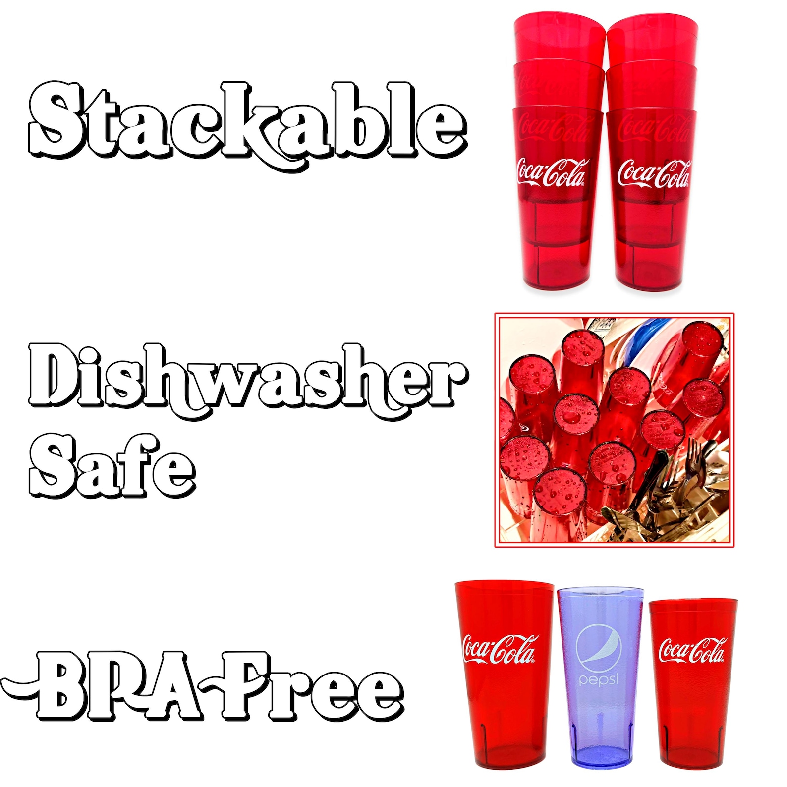 6 20-32oz Restaurant Grade Red-blue Coca Cola-pepsi Heavy-duty Plastic ...