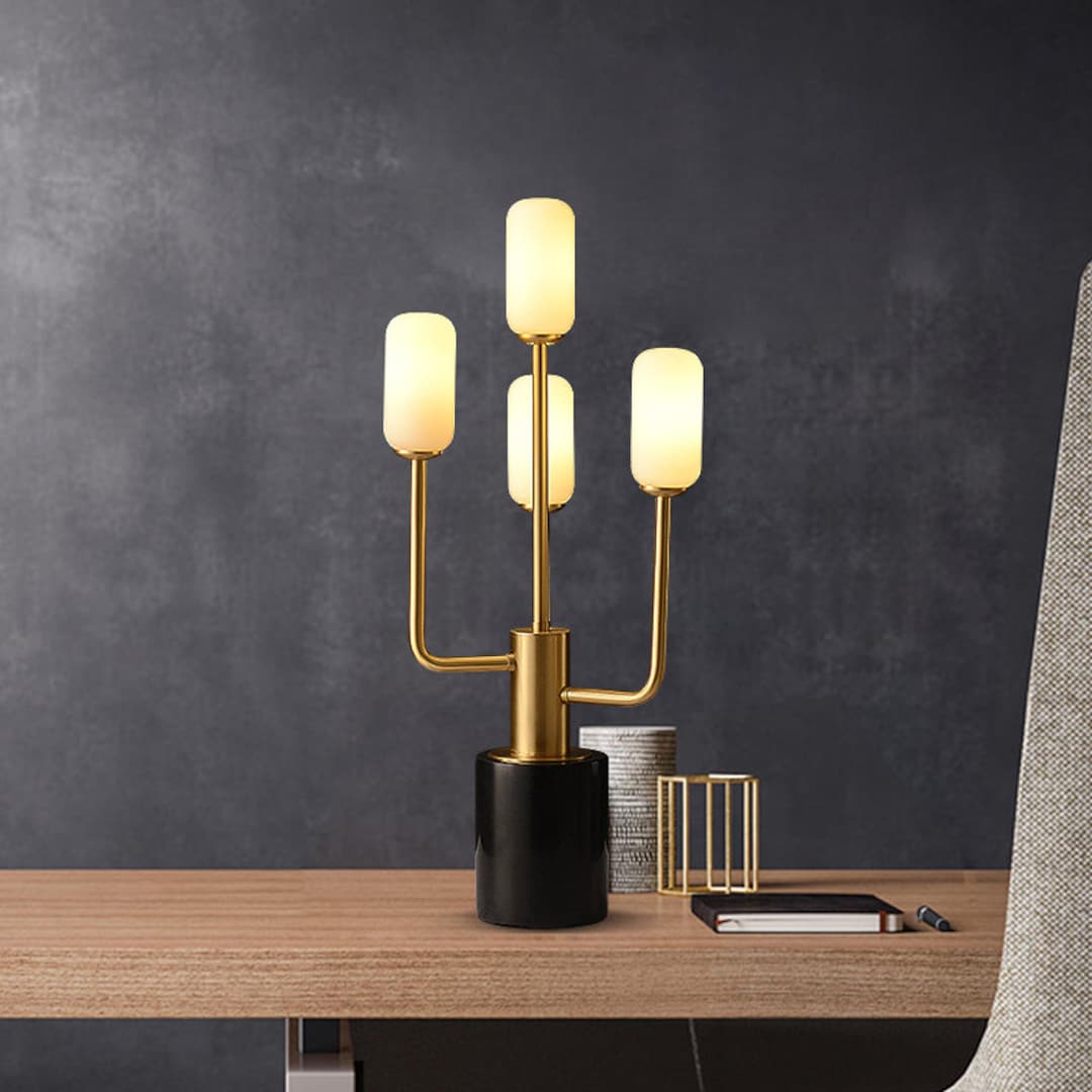 Beautiful and Unique Four Head Table Lamp With Marble Base and Opaque ...