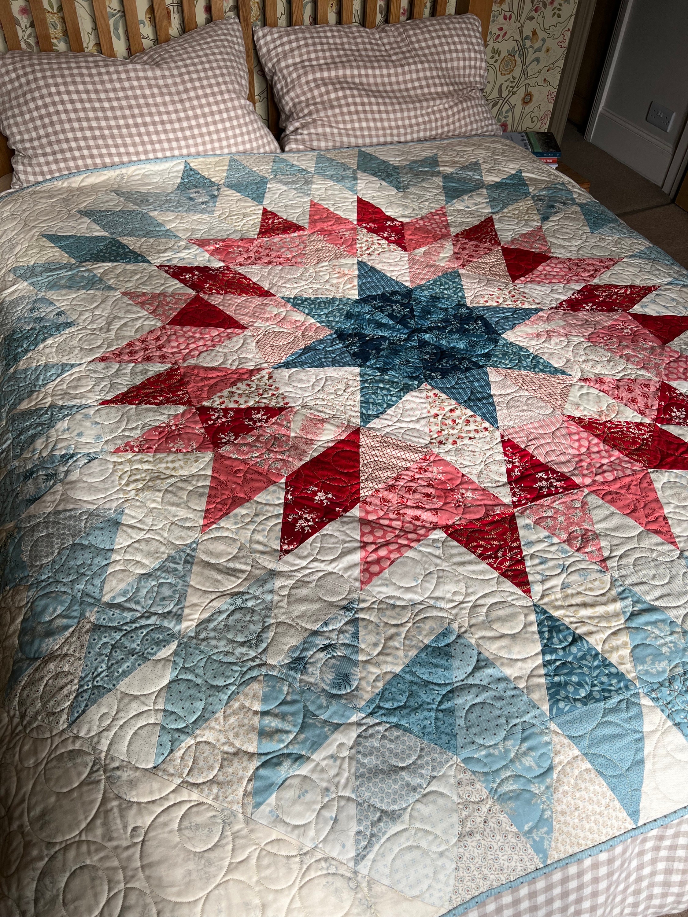 The Blue and Red Star Quilt - Etsy
