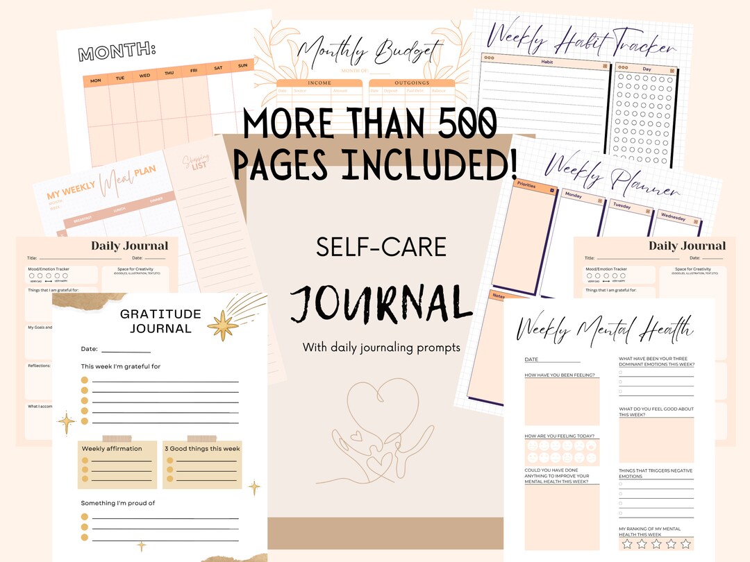 Printable Gratitude Journal: Self-care Planner With Habit Tracker (500 ...