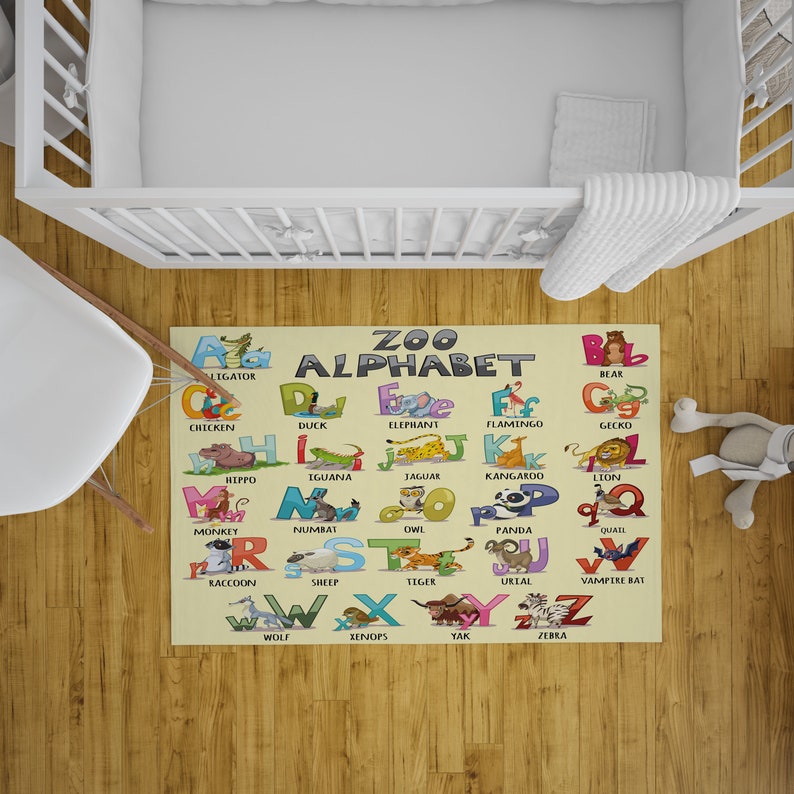 Zoo Animals Alphabet Carpet, Educational Letters Abc Custom Rectangular ...