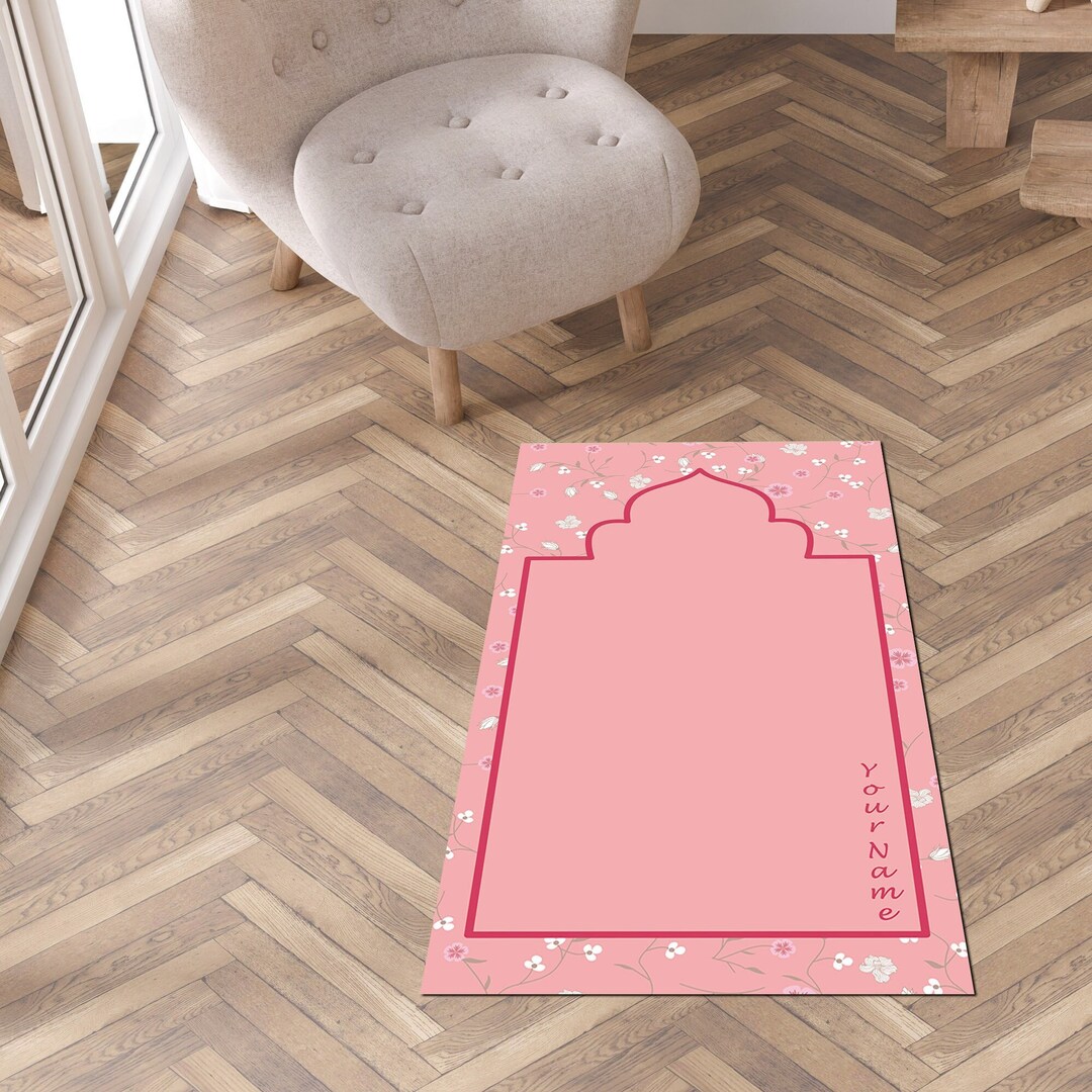 Personalized Prayer Mat | Barbi Pink Kids Prayer Rug, Design Sajada,eid ...