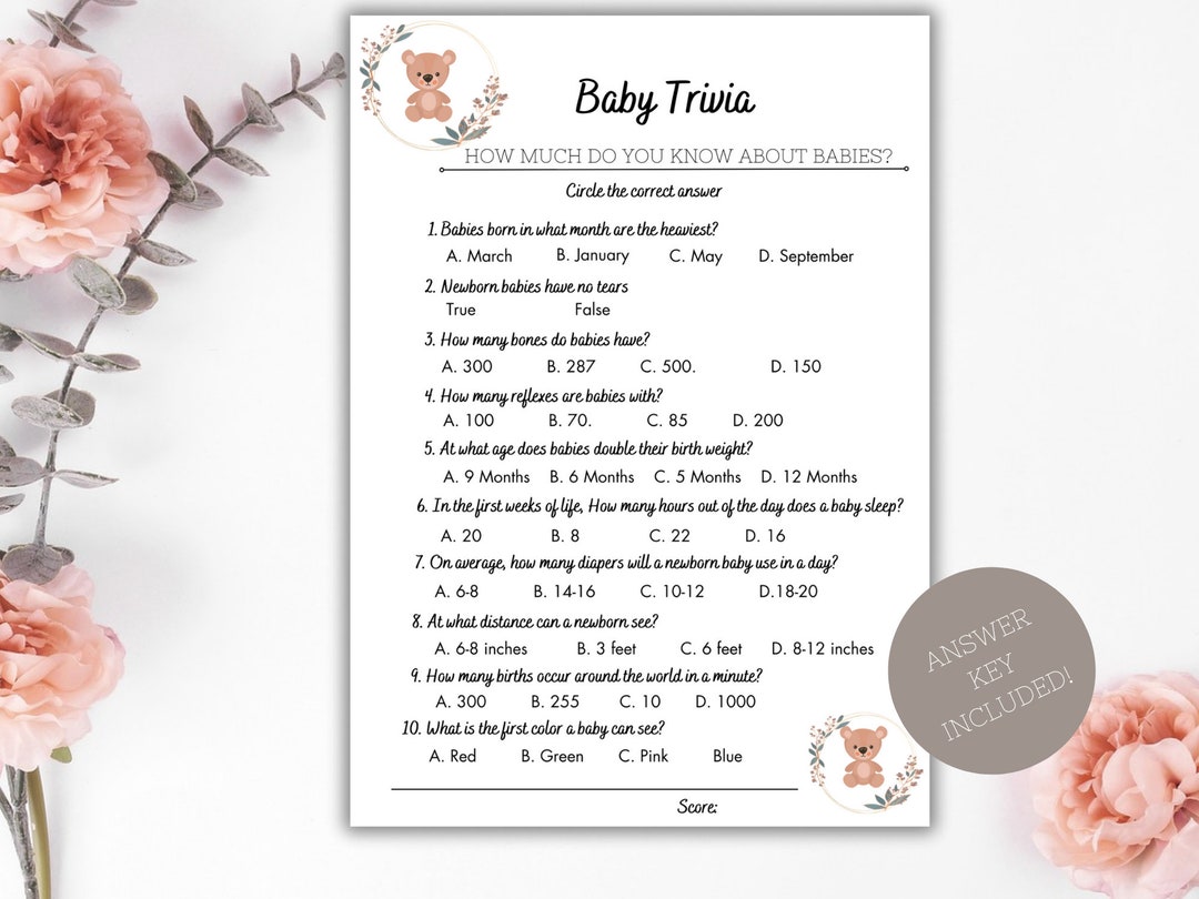 Baby Trivia Shower Game, Editable Baby Shower Game, Baby Trivia, Baby ...