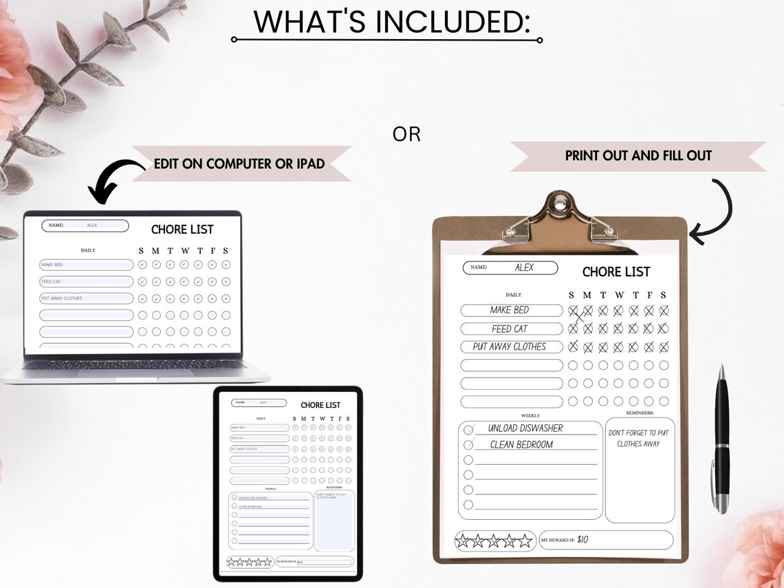 Editable Chore List, Kids Chore Chart, Chore Chart Printable, Editable ...