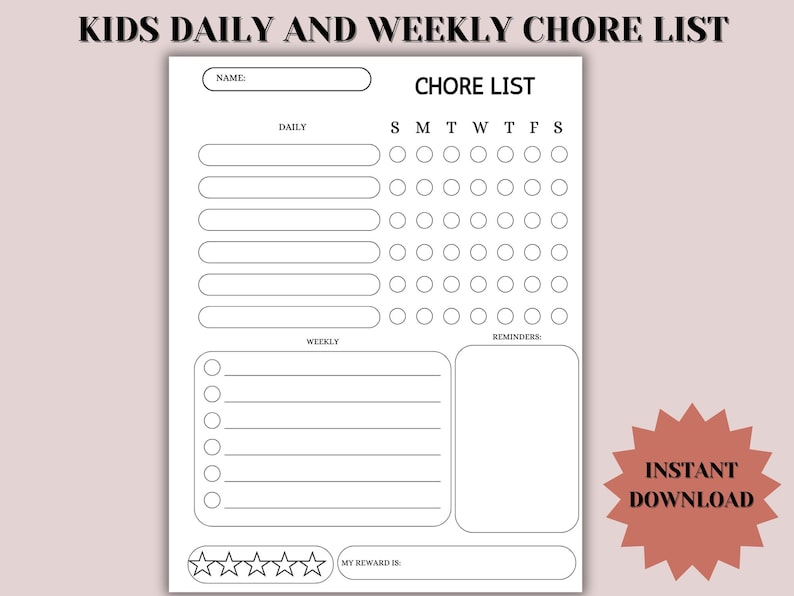Editable Chore List, Kids Chore Chart, Chore Chart Printable, Editable ...