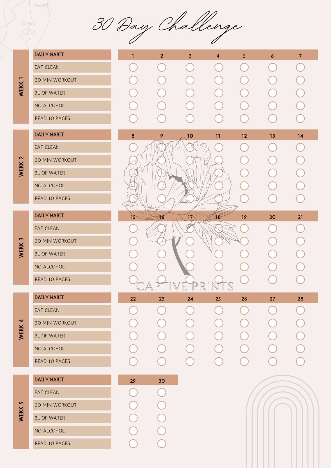 30 Day Challenge Tracker - Printable Version - Etsy