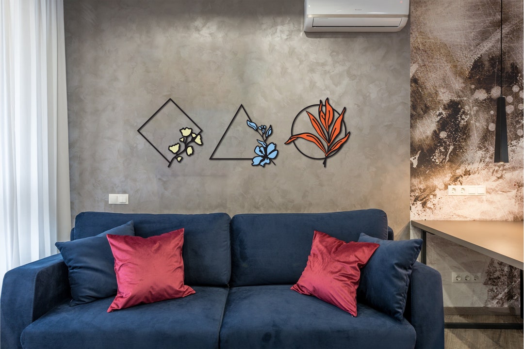 Floral Metal Wall Art, Set of 3 Colorful Metal Wall Decor, Minimalist ...