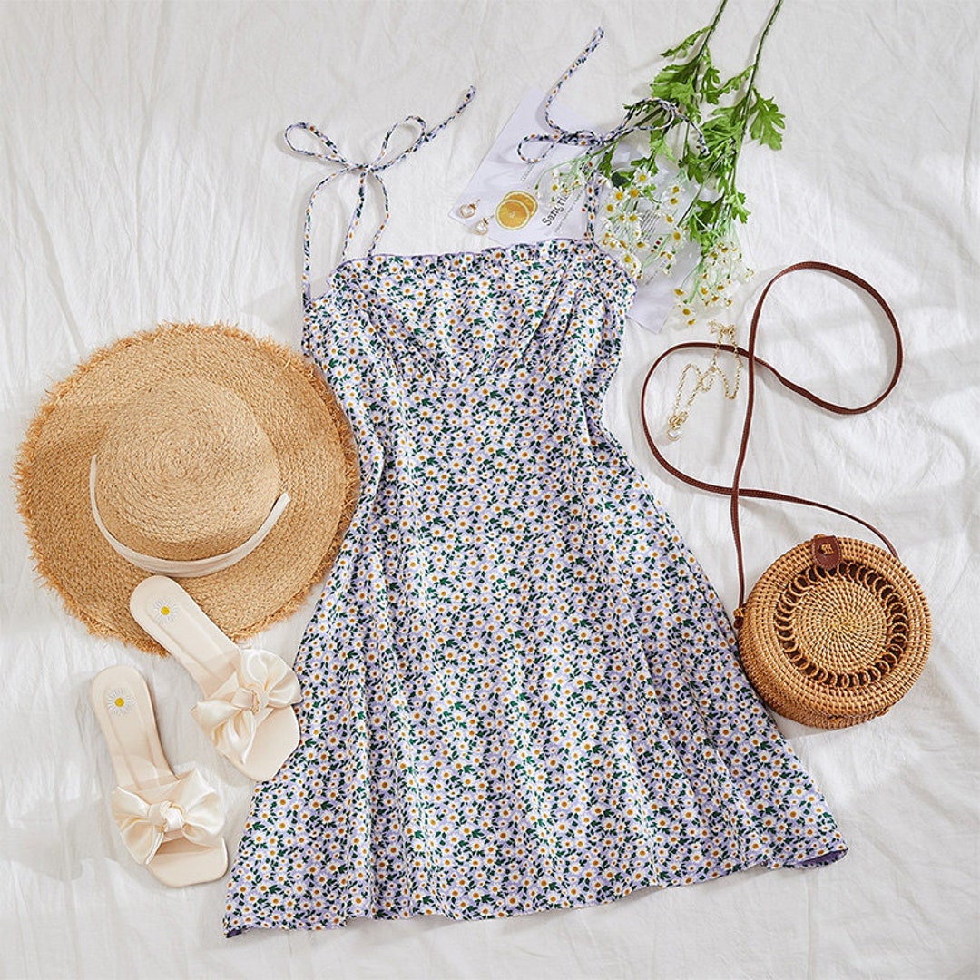 Summer Floral Ruffle Mini Dress Sleeveless Tie Shoulder Beach Swing ...