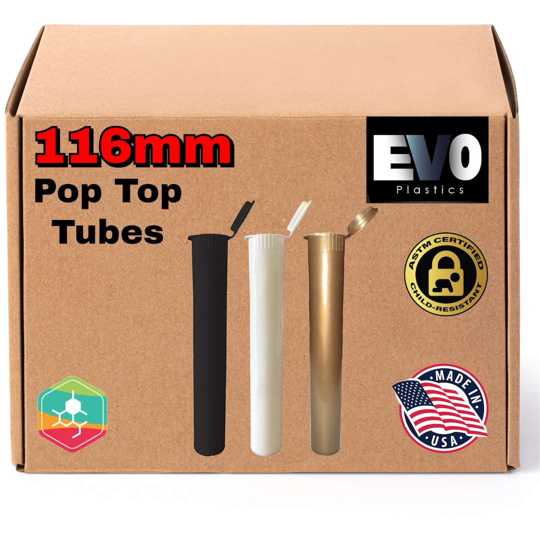 100-pack 116mm Pop Top Tubes: Child Resistant, Smell Proof Dry Herb ...