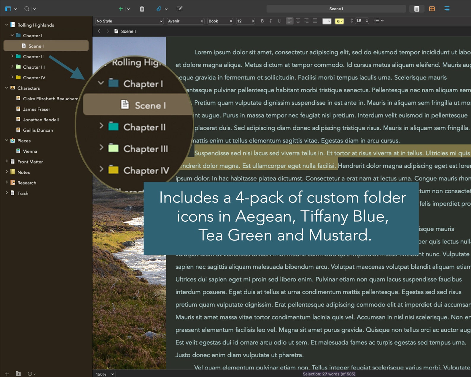 Rolling Highlands Scrivener Theme for Mac and Windows dark - Etsy
