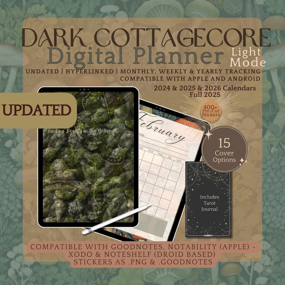 Cottagecore Planner Dark Mode Planner Digital Planner Gothic Planner ...