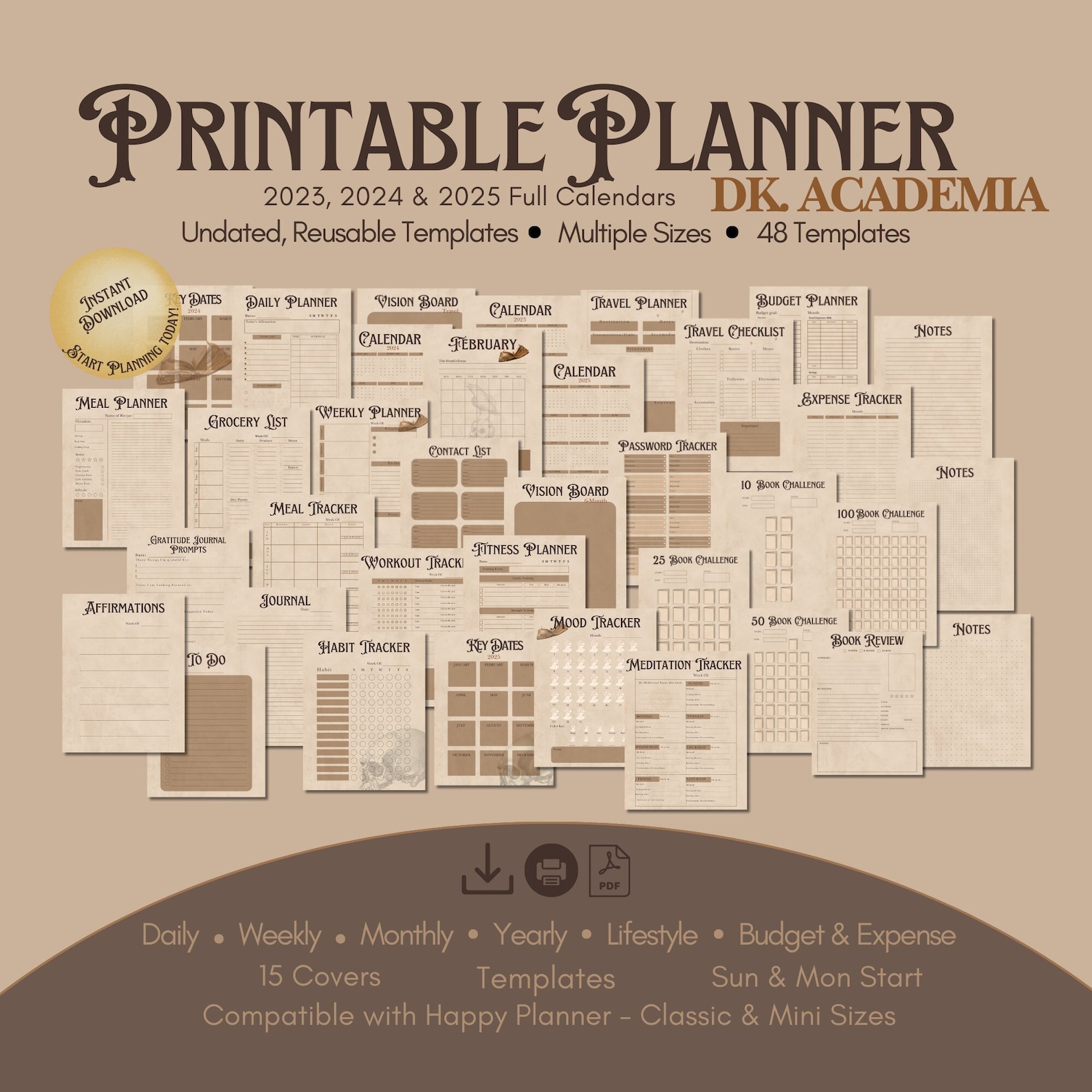 Daily Planner Printable Dark Academia Stationary Dark Academia Gifts ...