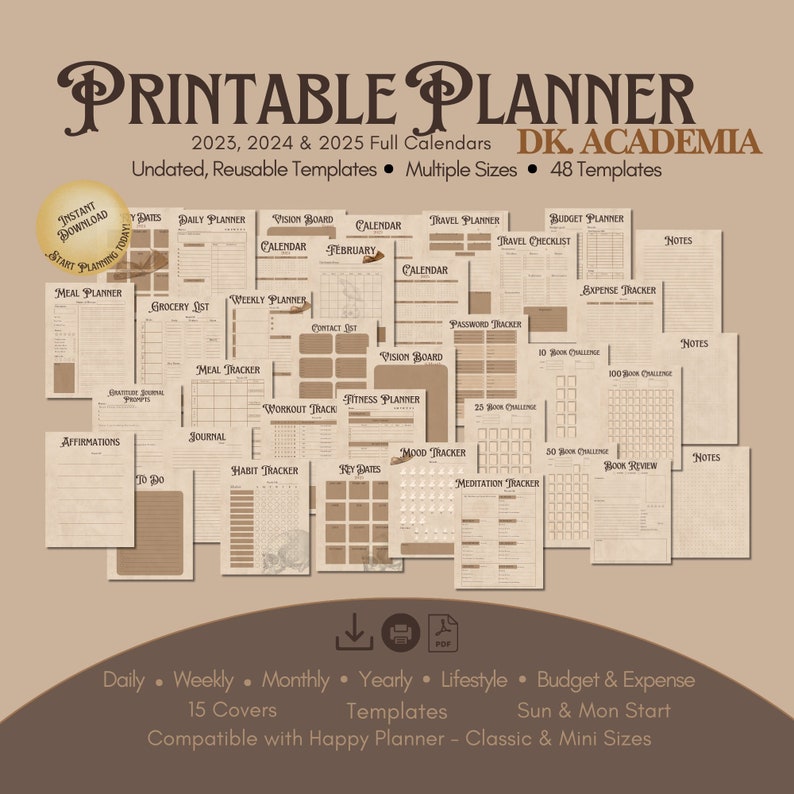 Daily Planner Printable Dark Academia Stationary Dark Academia Gifts ...
