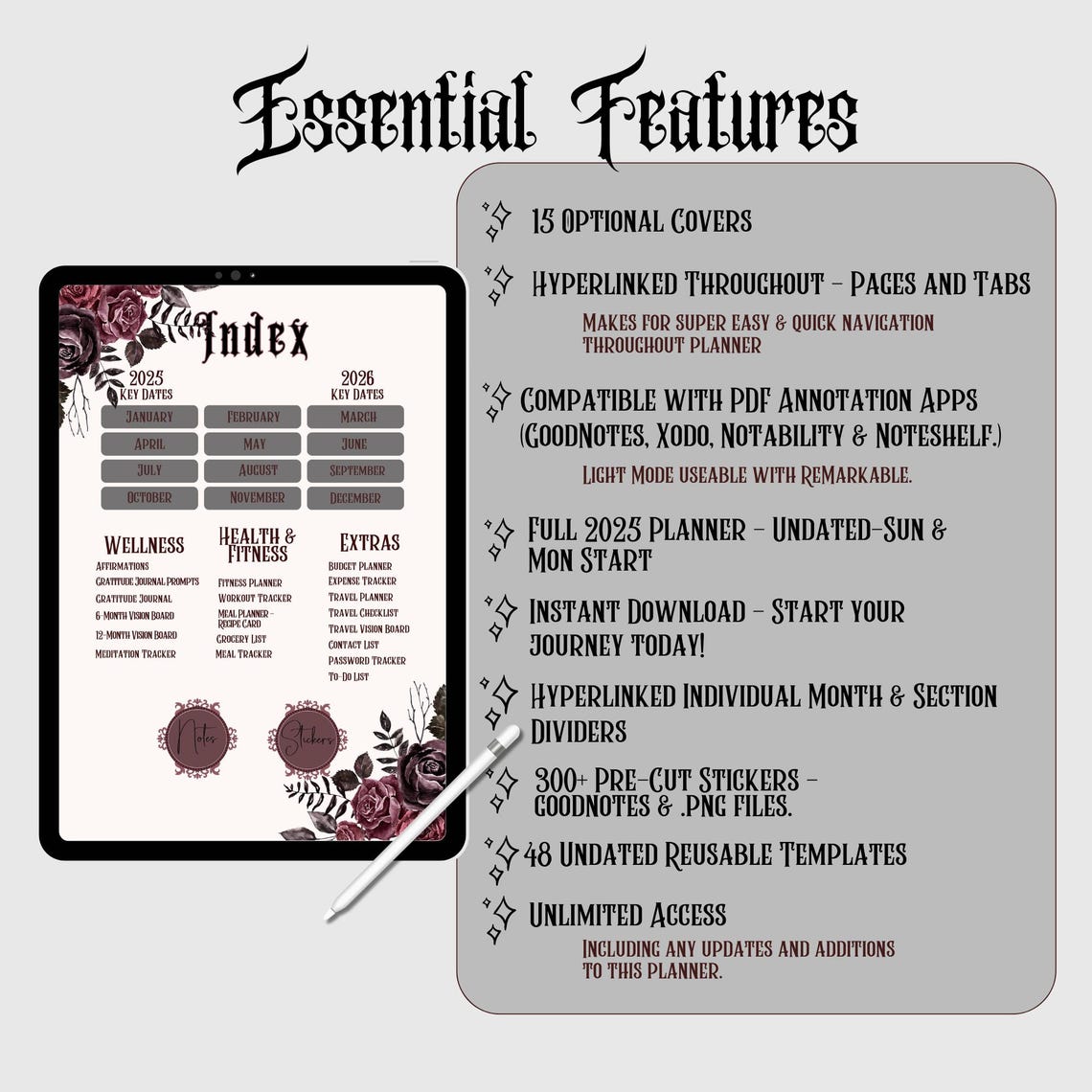 Gothic Planner Digital Planner Gothic Good Notes Planner Goth Planner ...