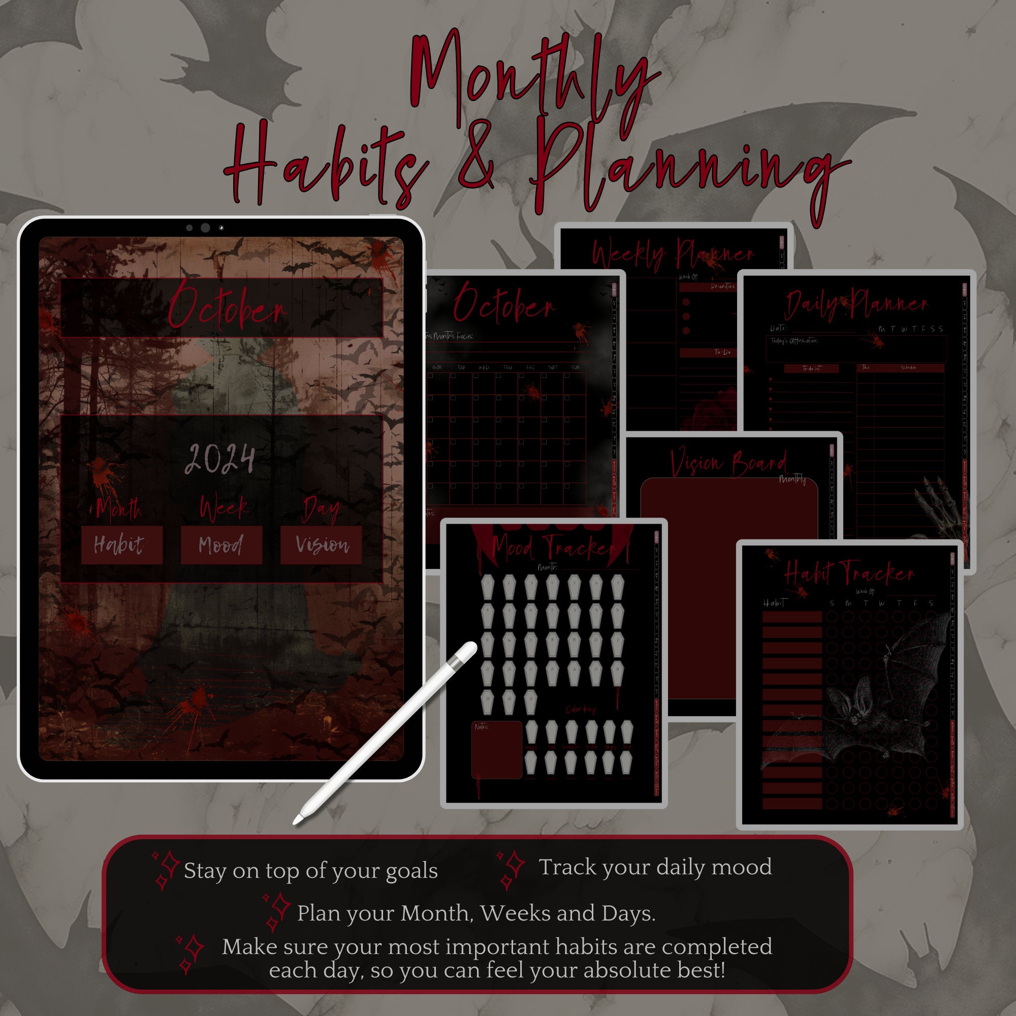 Vampire Gothic Planner Digital Planner Gothic Good Notes Planner Goth ...