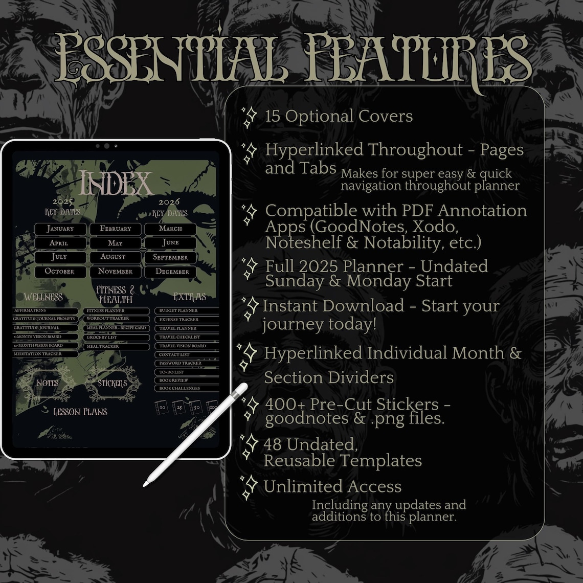 Frankenstein SVG Gothic Planner Digital Planner Gothic Good Notes ...