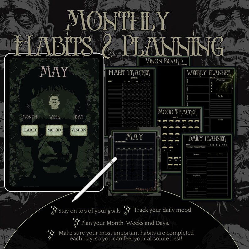 Frankenstein SVG Gothic Planner Digital Planner Gothic Good Notes ...
