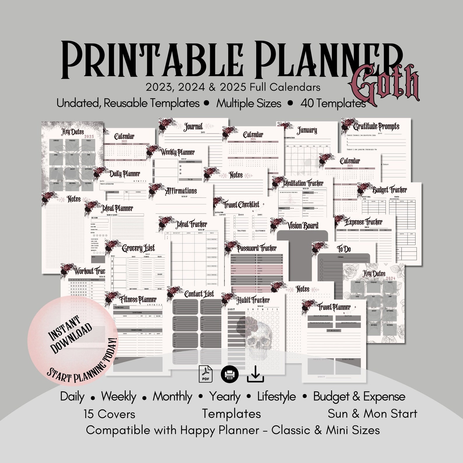 Goth Planner Gothic Planner Goth Stationary Witchy Planner Printable ...