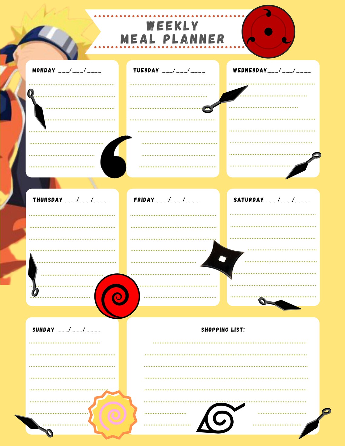 Naruto Weekly Planner Bundle - Etsy