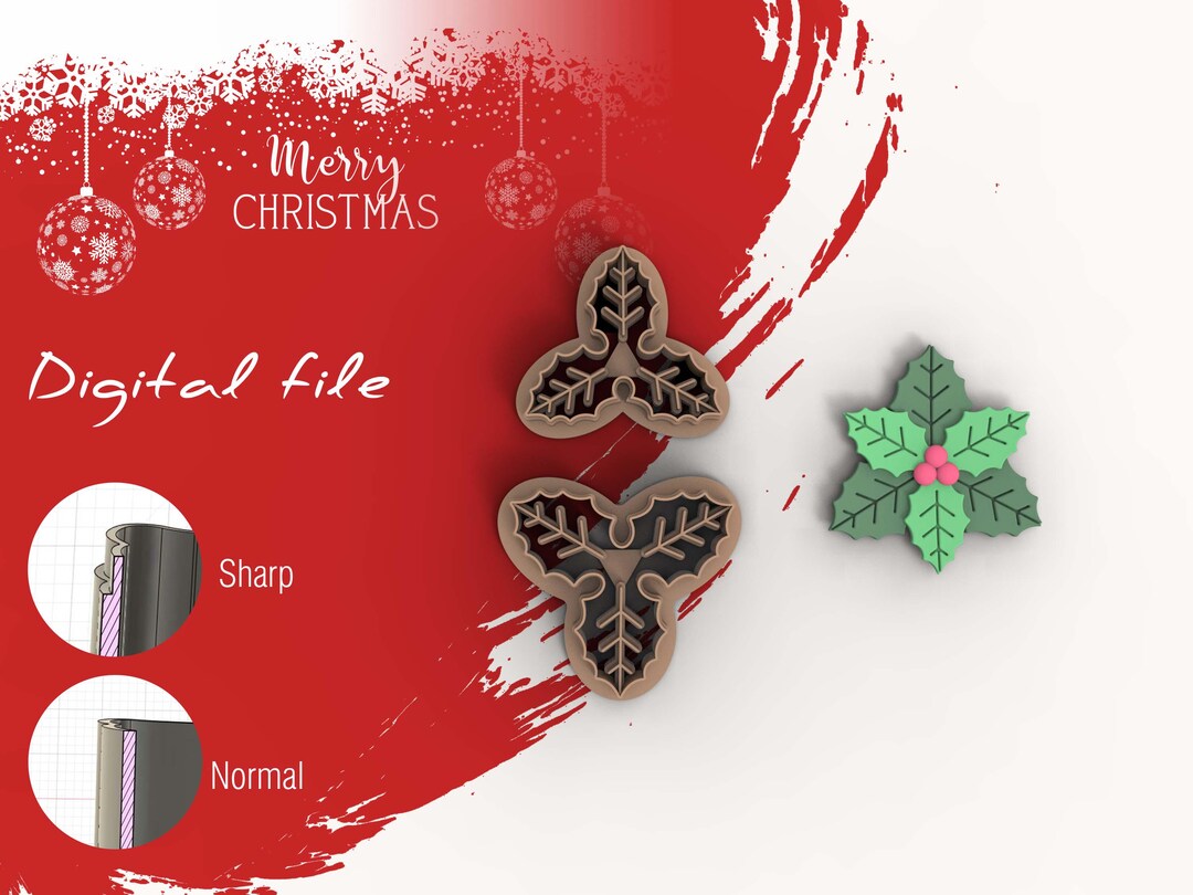 Mistletoe 2 Christmas Polymer Clay Cutters | Digital STL File | 4 Sizes ...