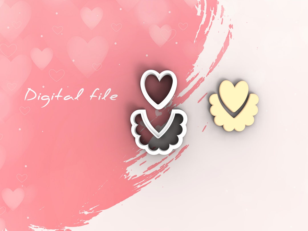 Valentine Scalloped Rainbow With Heart Polymer Clay Cutter | Digital ...