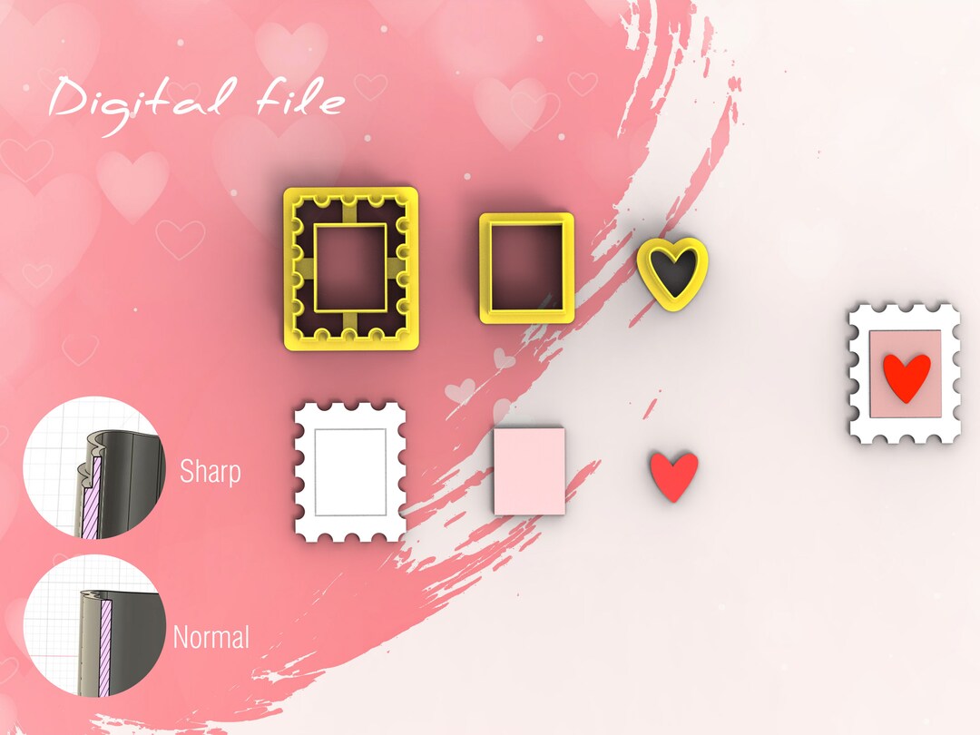 Postal Stamp 2 Valentine Polymer Clay Cutters | Digital STL File | 5 ...