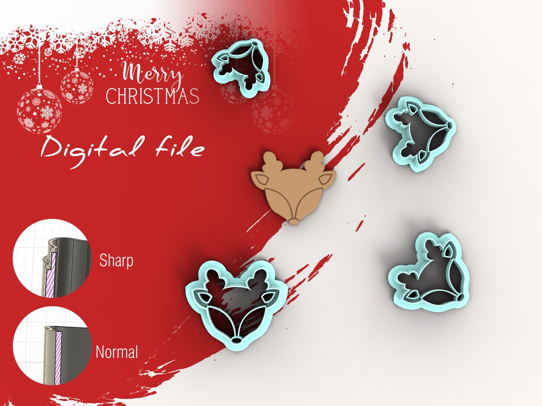 Deer 2 Christmas Polymer Clay Cutters | Digital STL File | 4 Sizes | 2 ...