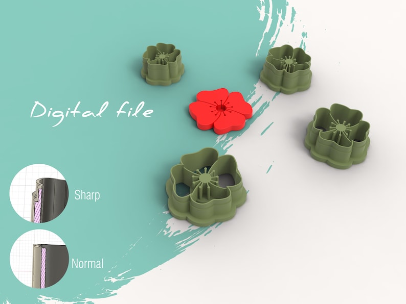 Poppy Flower Clay Cutter | Digital STL File | 4 Sizes | 2 Cutter ...