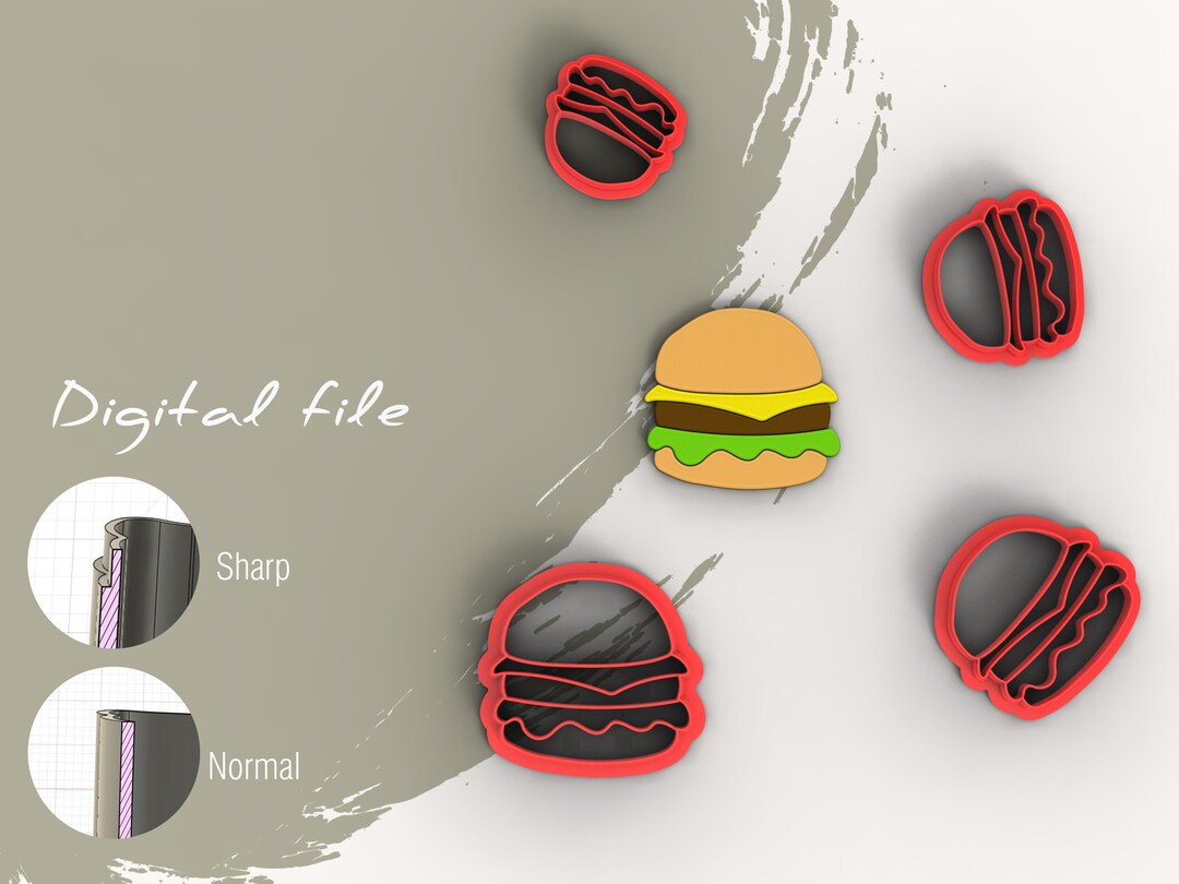 Burger Polymer Clay Cutters | STL Digital File | 5 Sizes | 2 Cutter ...