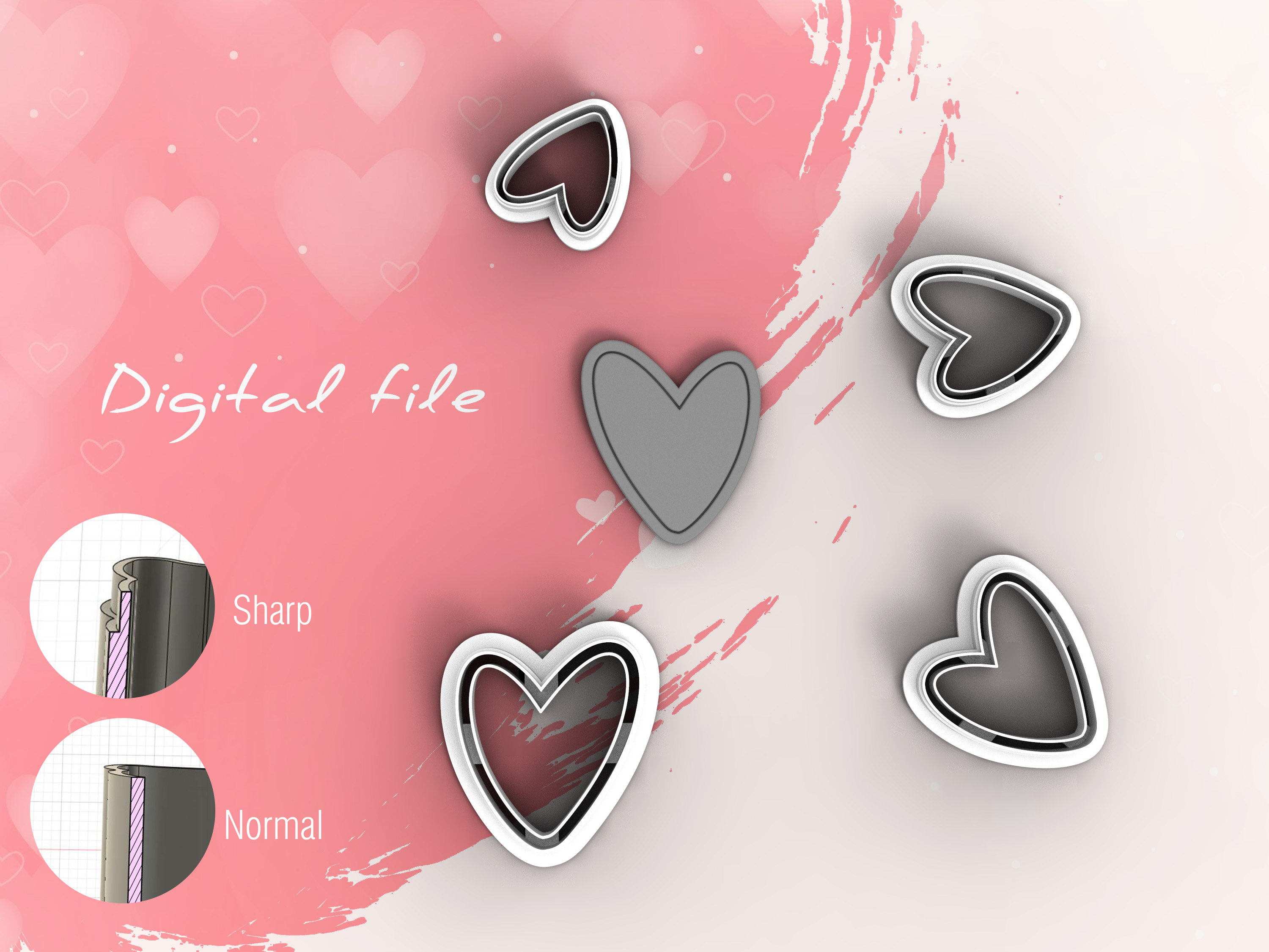 Heart With Line Valentine Polymer Clay Cutters | Digital STL File | 6 ...