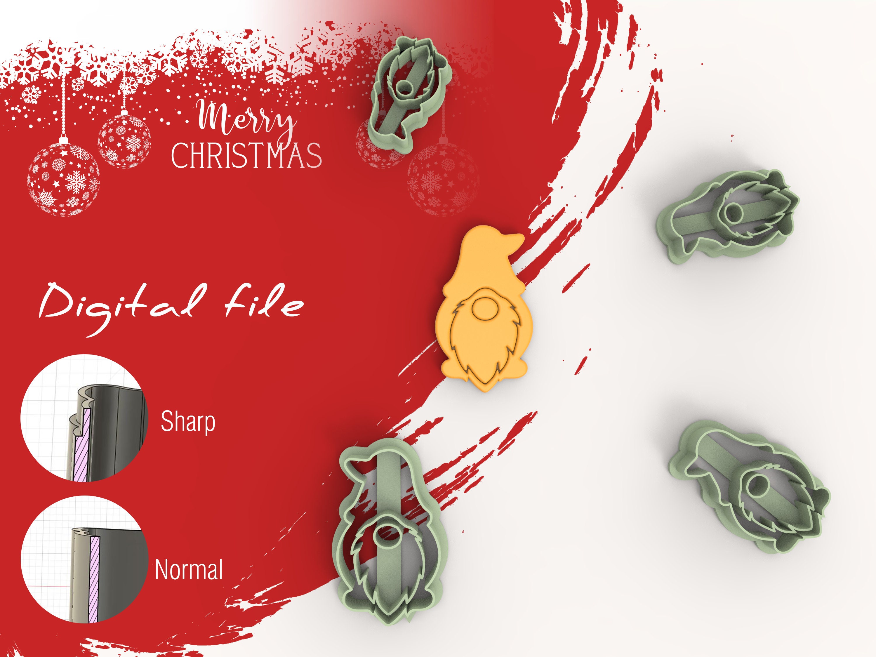 Digital STL File 4 Sizes 2 Cutter Versions Christmas Gnome Clay Cutter Digital STL File 4 Sizes 2 Cutter Versions Christmas Gnome Clay Cutter