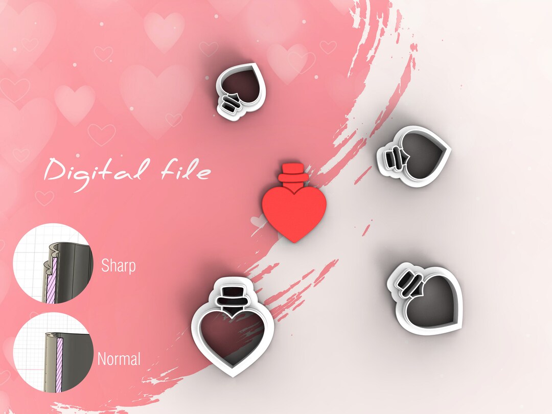 Love Potion Valentine Polymer Clay Cutters | Digital STL File | 4 Sizes ...