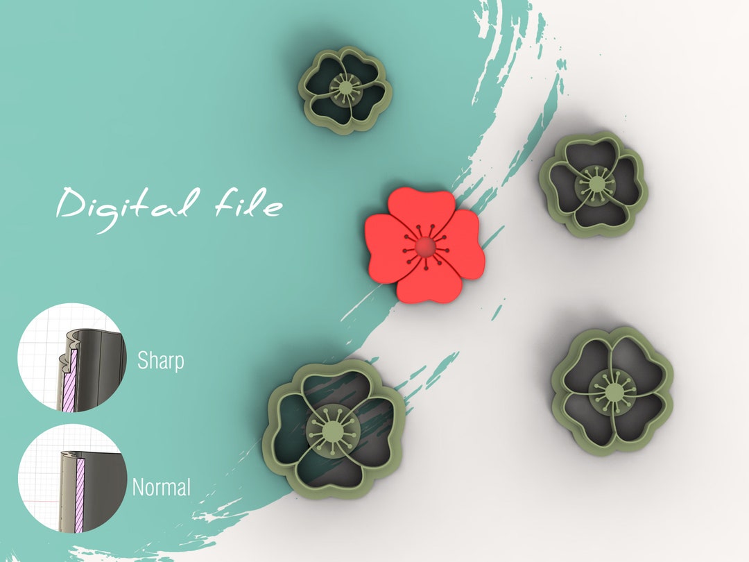 Poppy Flower Clay Cutter | Digital STL File | 4 Sizes | 2 Cutter ...