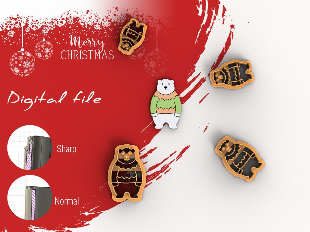 Polar Bear 2 Christmas Polymer Clay Cutters | Digital STL File | 5 ...