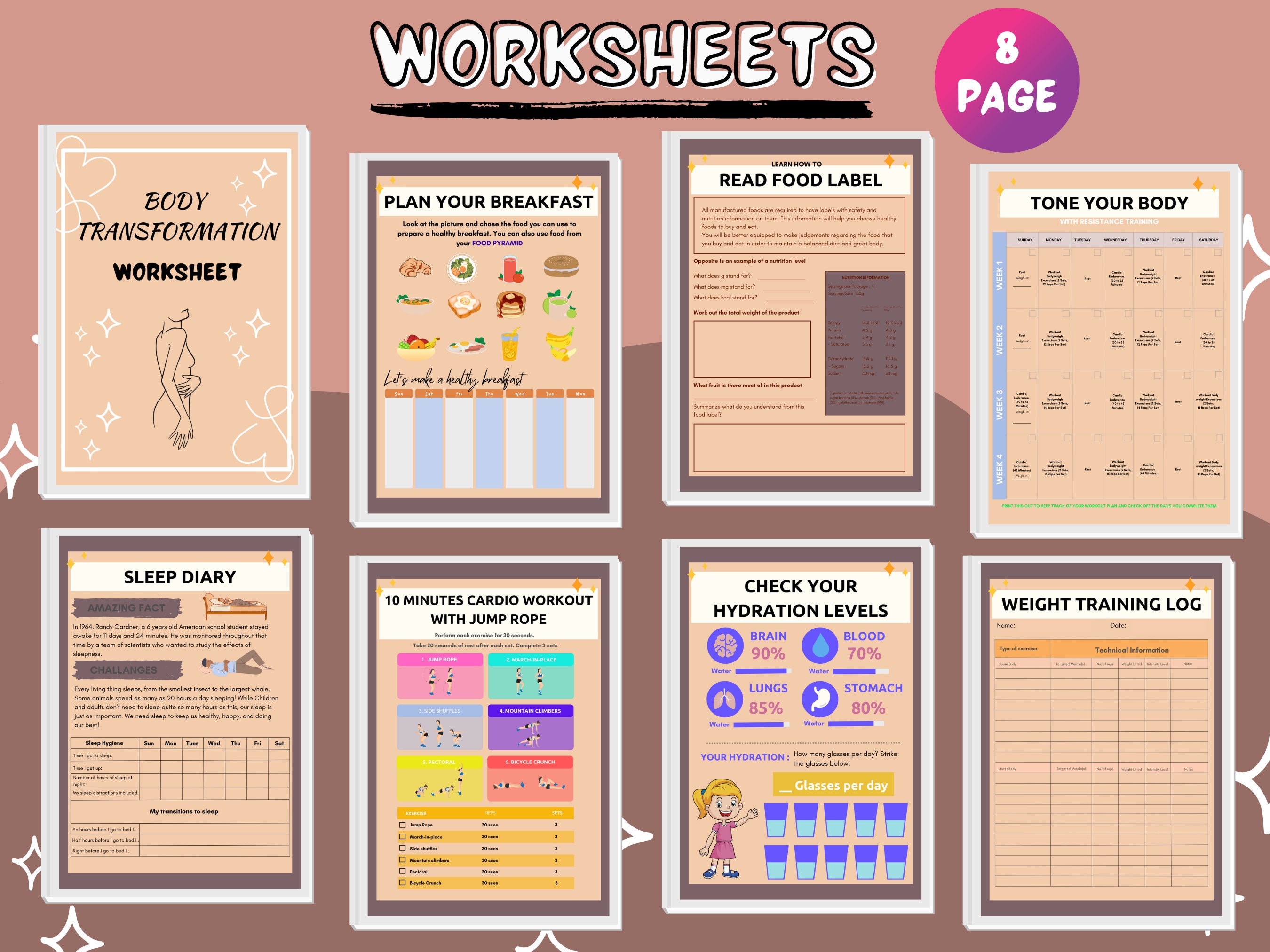 Body Transformation Worksheets for Health Coach, Fitness Coach ...