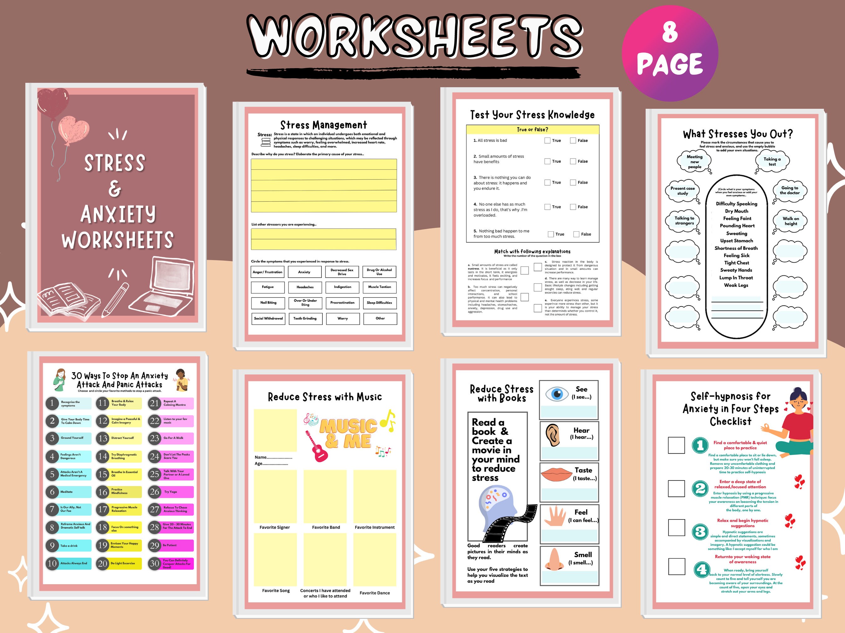 Stress and Anxiety Worksheet for Life Coach, Anxiety Coach, Meditation ...